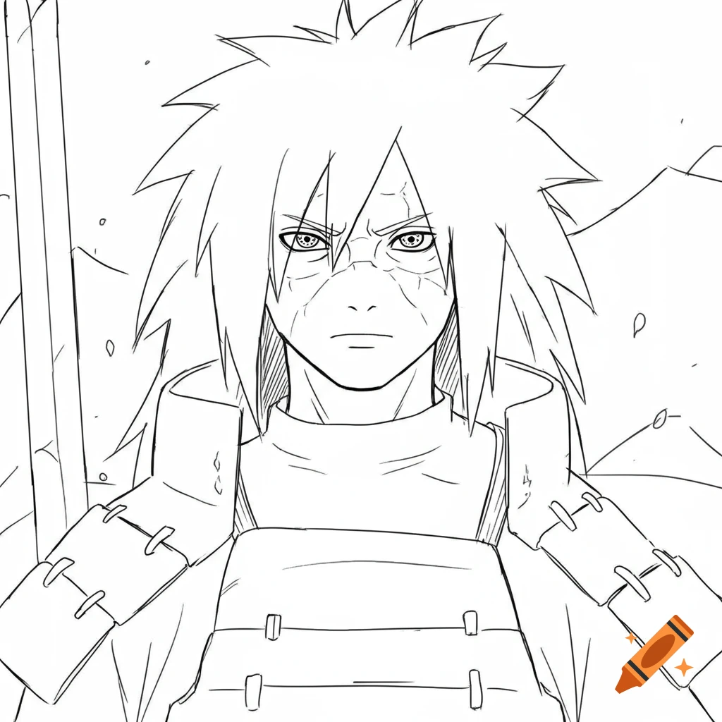 Line art drawing of Madara Uchiha from Naruto, a male anime character ...