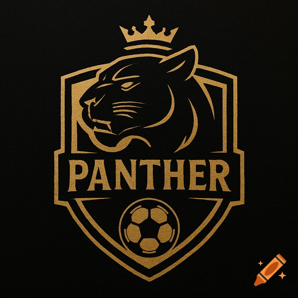 Gold and black crest logo featuring a panther head, the word 'PANTHER', and a soccer ball. on ...