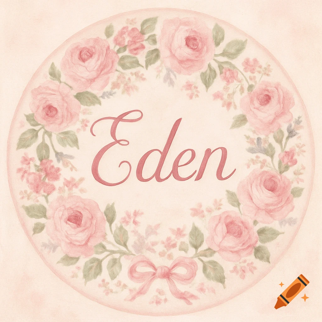 Hand-drawn pastel floral wreath surrounding the name 'Eden' in a ...