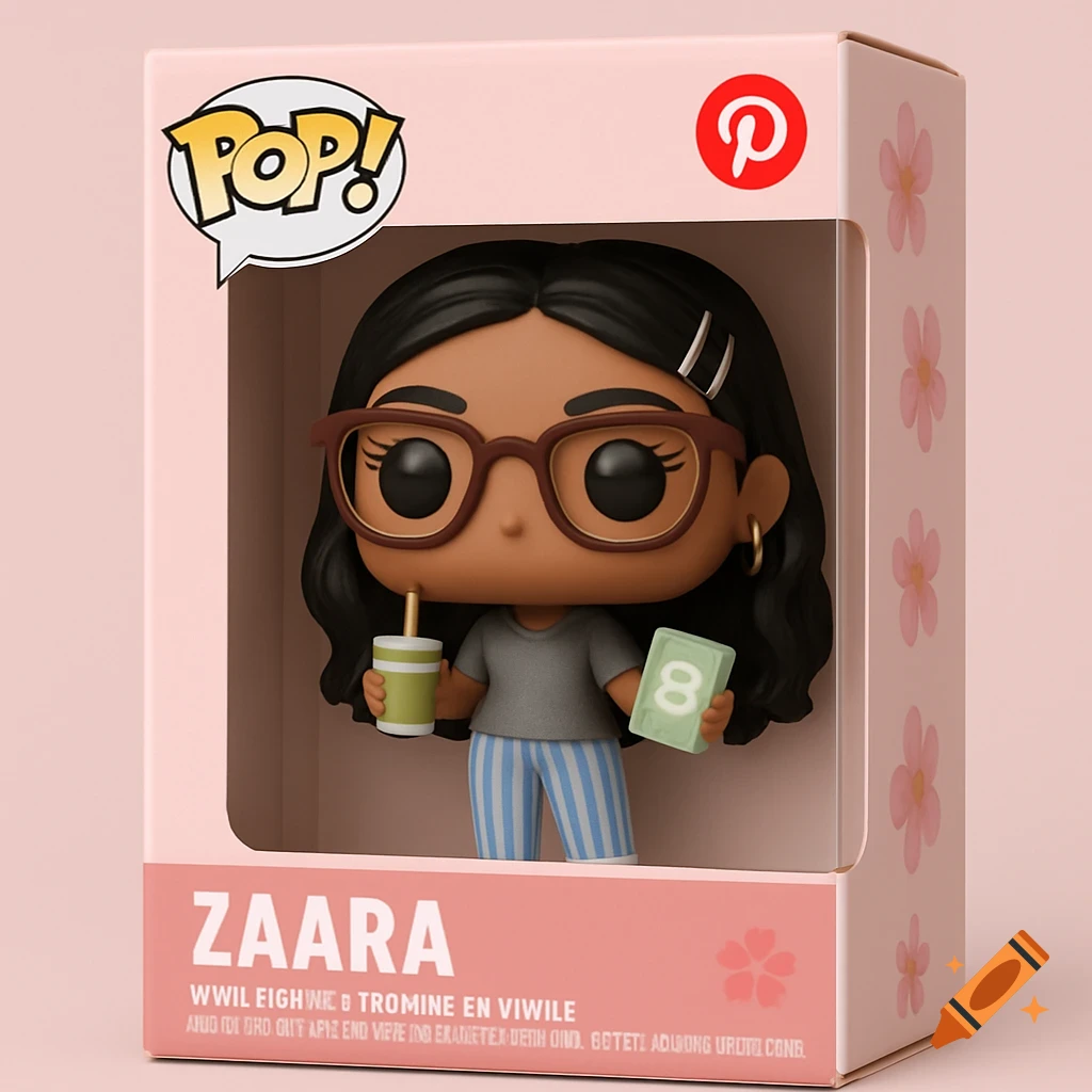 A Funko Pop vinyl figure of a girl with dark skin, brown glasses, and ...