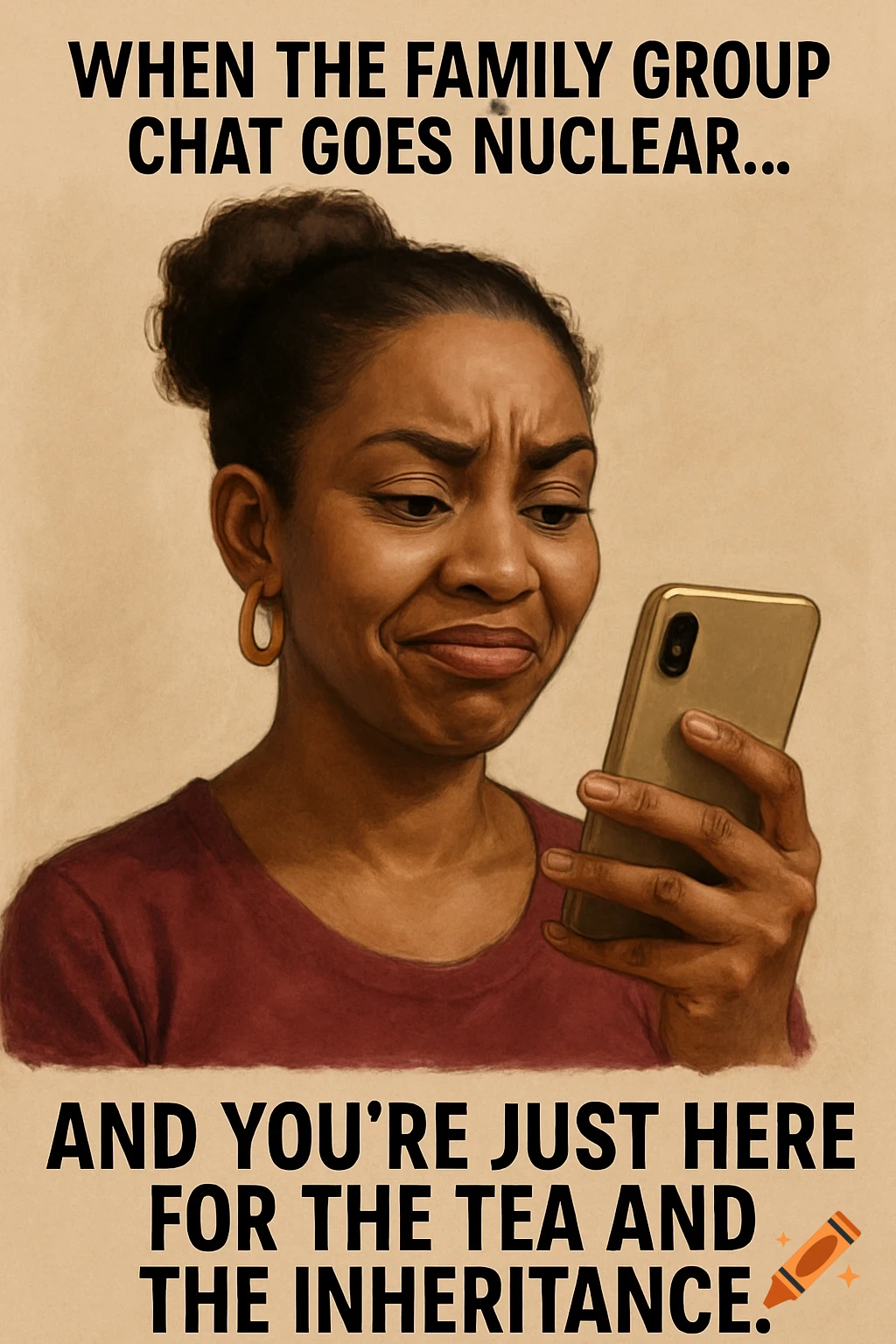 An expressive Black woman in a cartoon style looks disgusted while ...