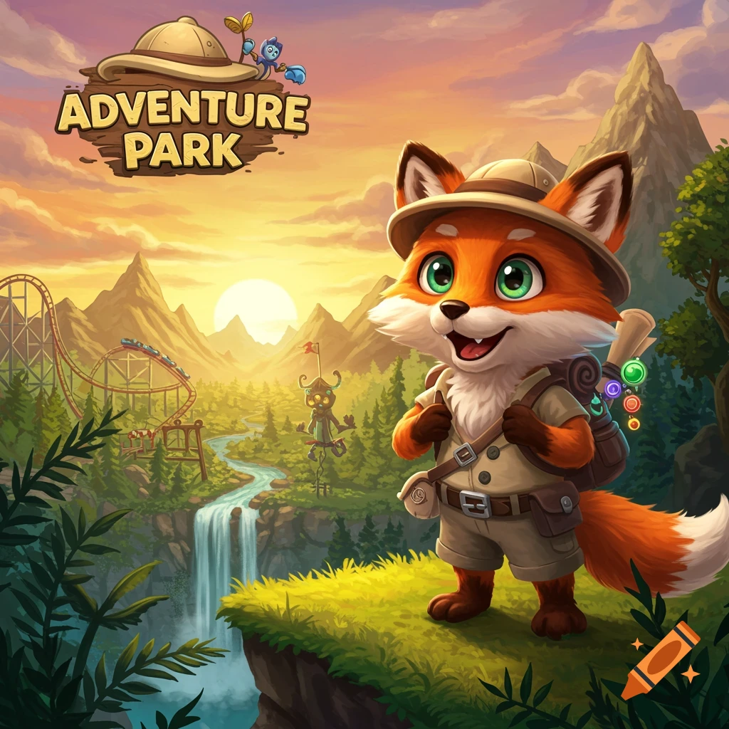 Illustration logo for 'Little Land of Fun' theme park, featuring a castle, ferris wheel, and ...