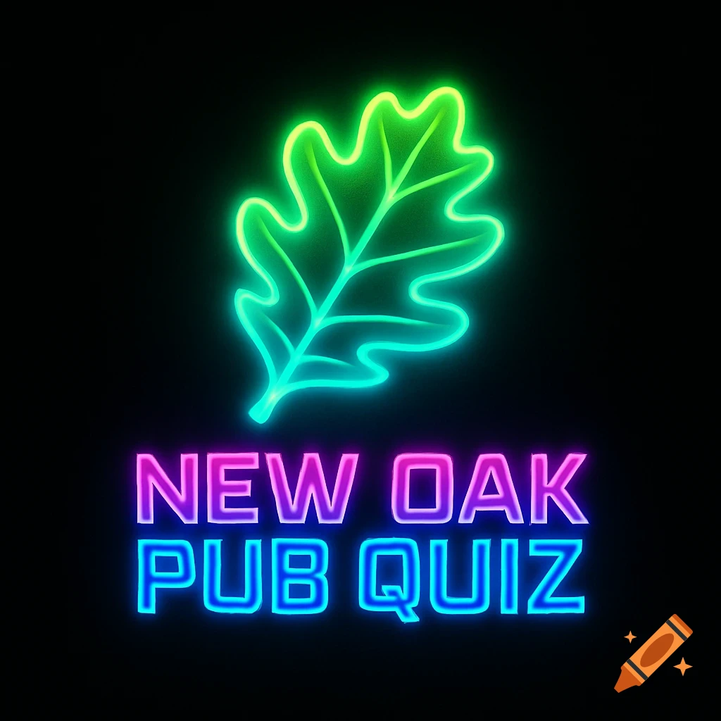 A vibrant neon logo featuring a stylized green and blue oak leaf above ...