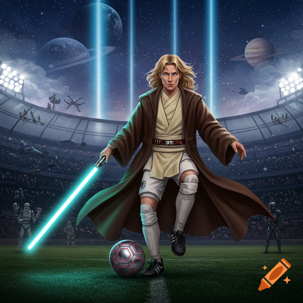 Illustrated fantasy sports scene: players on flying brooms in a stadium ...