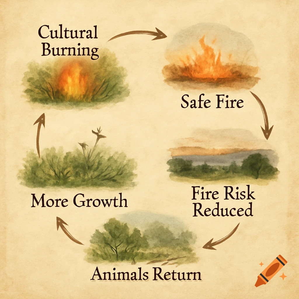 A watercolor style circular flow chart depicts the ecological benefits ...