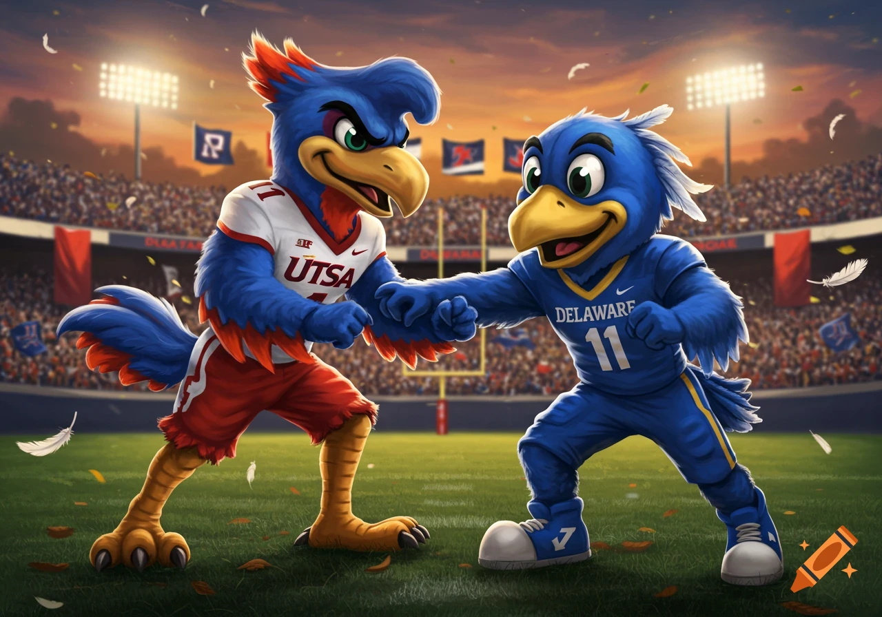 A cartoon University of Kansas Jayhawk mascot in a sketch style ...