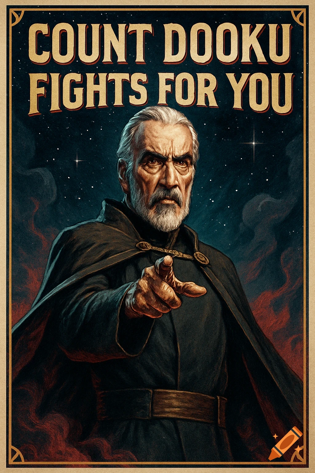 Vintage propaganda poster of Count Dooku pointing, with 'COUNT DOOKU ...
