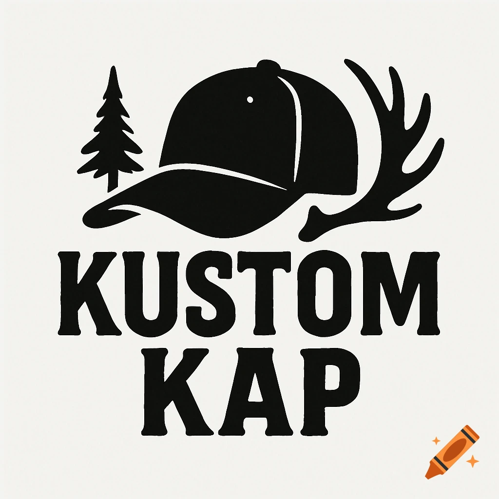 A black and white logo featuring a baseball cap, a pine tree, and an ...