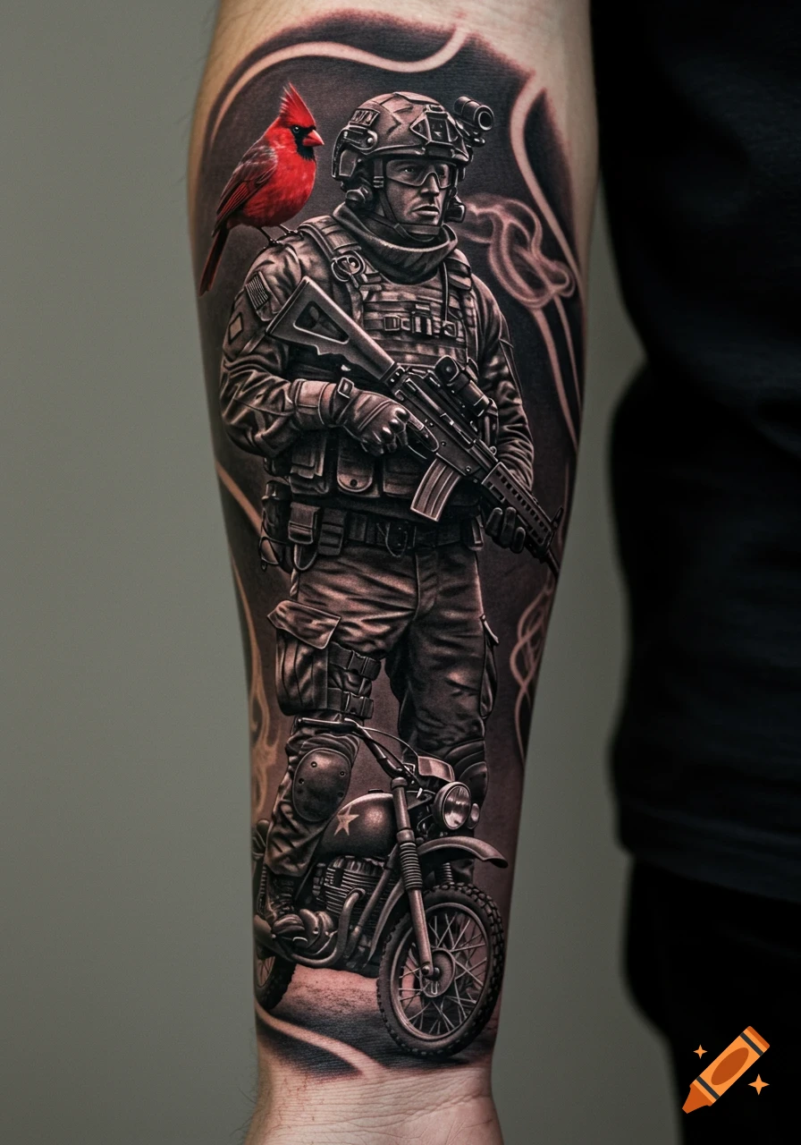 A hyper-realistic black and grey tattoo on a forearm depicting a ...