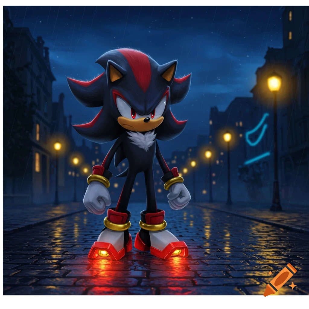 An Overinflated, Spherical Shadow the Hedgehog Stands in a Neon Lit ...