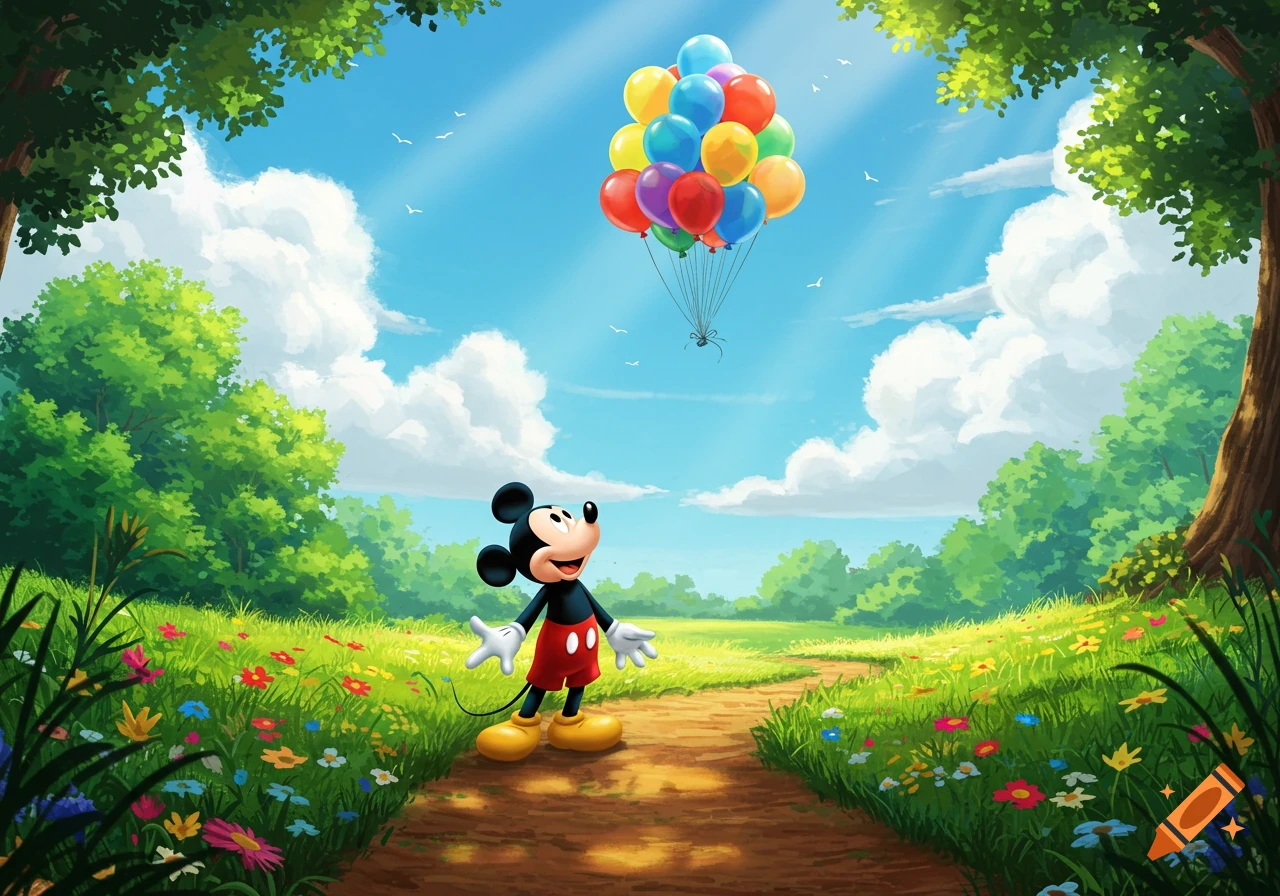 Mickey Mouse as a caveman, holding a club next to a campfire in a ...