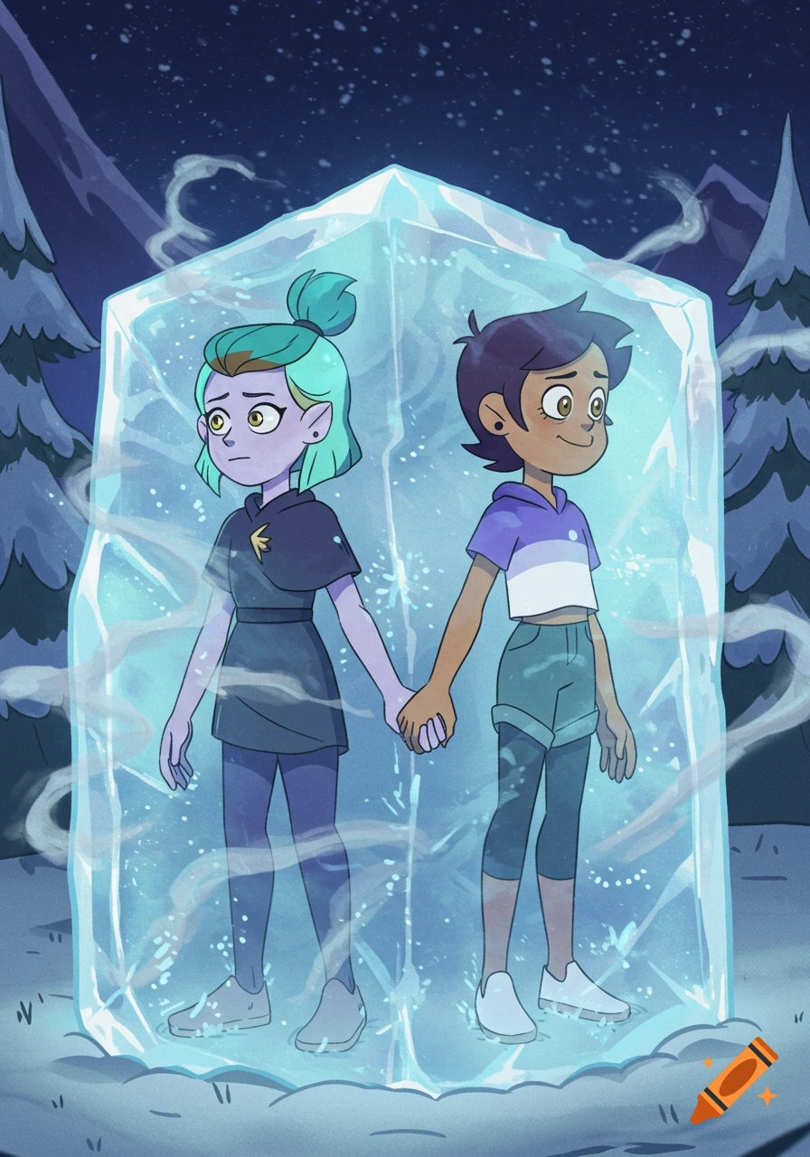 Luz and Amity from The Owl House stand surprised and embarrassed in ...