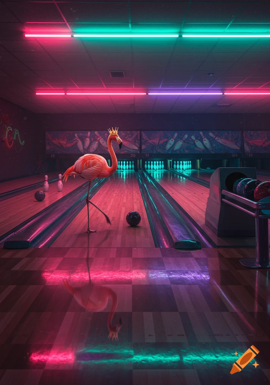 Four brightly colored cartoon birds stand on a bowling lane with ...