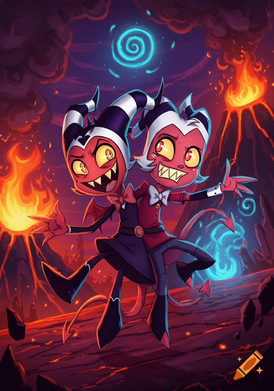 Moxxie from Helluva Boss holds a fiery dodgeball on an indoor court, surrounded by other players ...