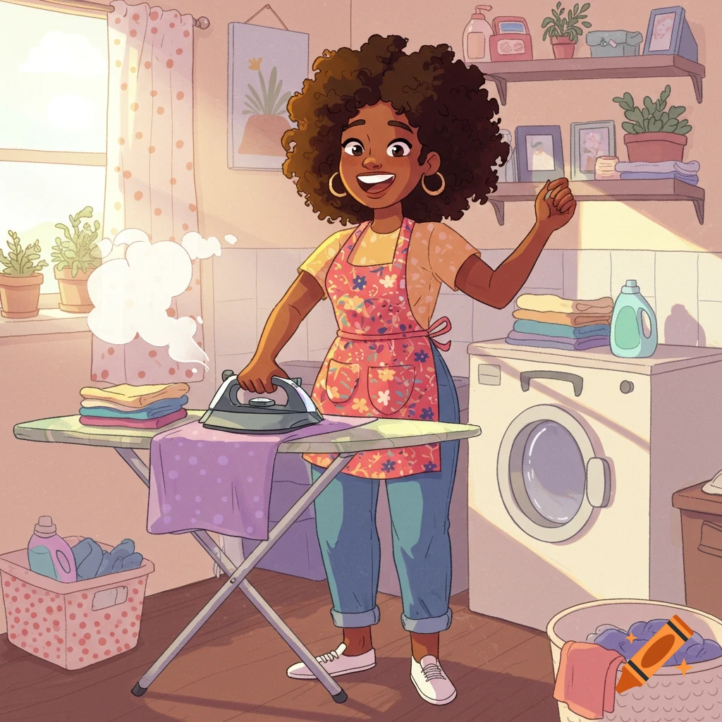 A cartoon illustration of an African American woman smiling while ...