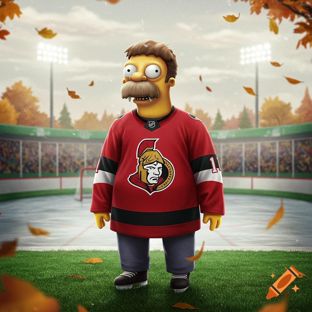 Hans Moleman from The Simpsons wearing an Ottawa Senators hockey jersey ...