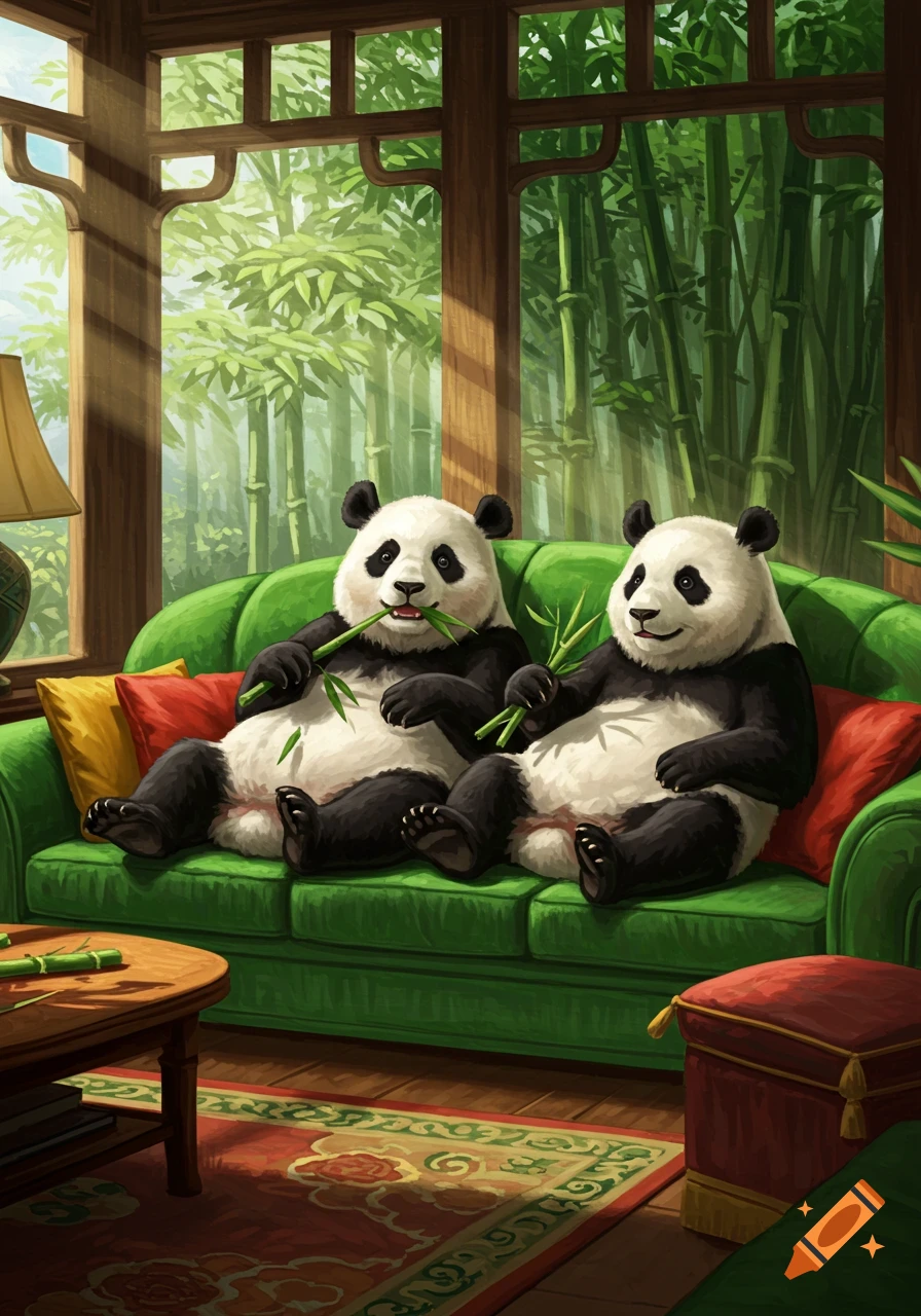 Two pandas and a tiger in martial arts poses, with a dragon flying ...