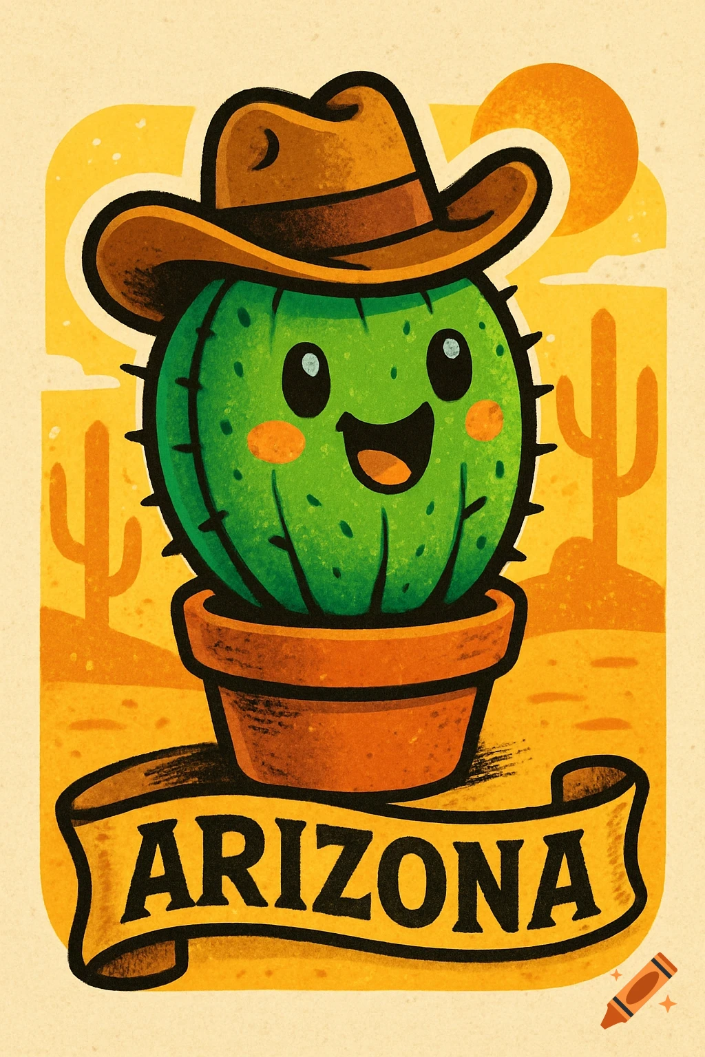 A cute cartoon cactus wearing a colorful scarf skis down a snowy ...