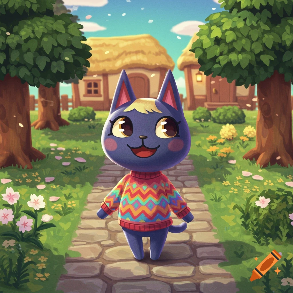 A cute red Animal Crossing-style alligator character in a checkered ...