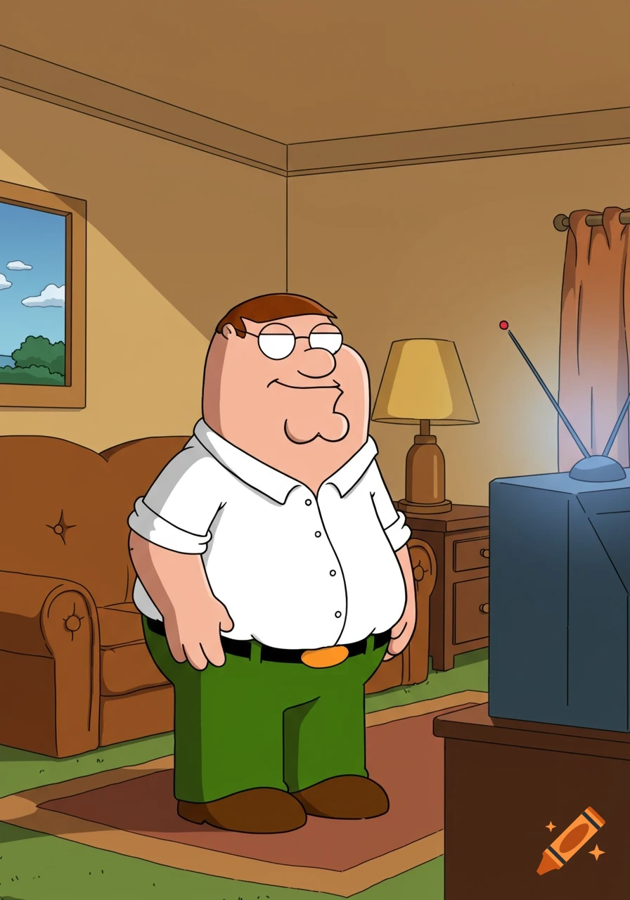 Realistic 3D rendering of Peter Griffin from Family Guy sitting on a ...