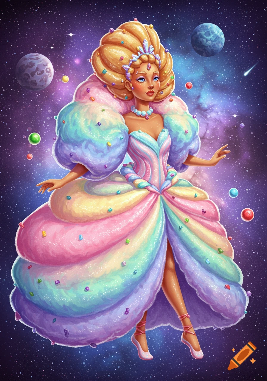 A cartoon character with a muffin head, white frosting, and sprinkles ...