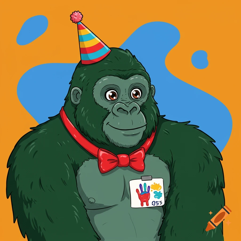 A happy cartoon manatee wearing a red party hat with yellow polka dots ...