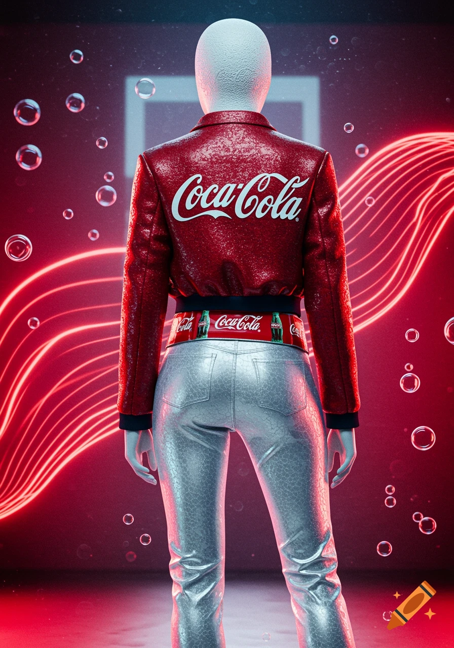 Kpop group performs on stage under vibrant spotlights with a large Coca ...