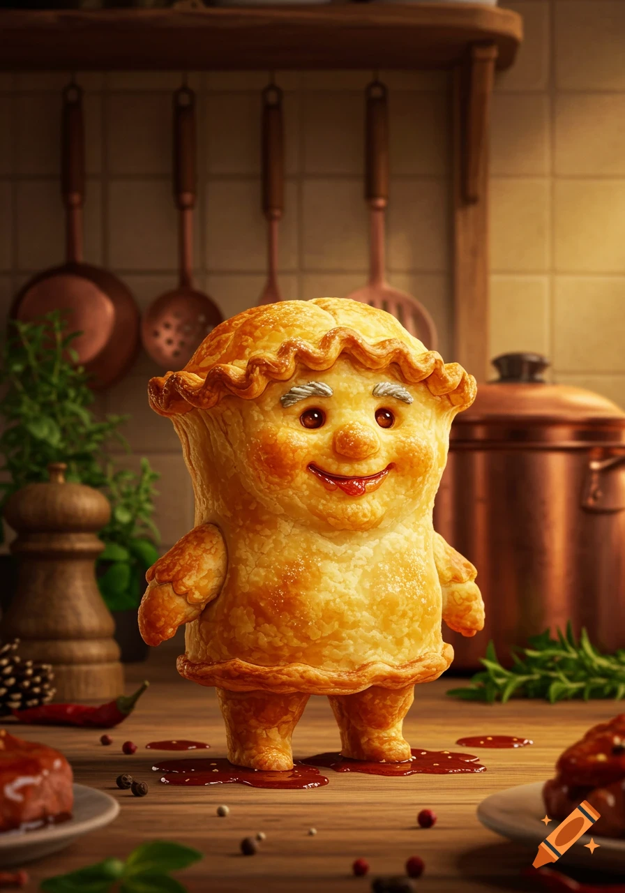 A cute brown cartoon dog chef wearing a white hat and apron with text ...