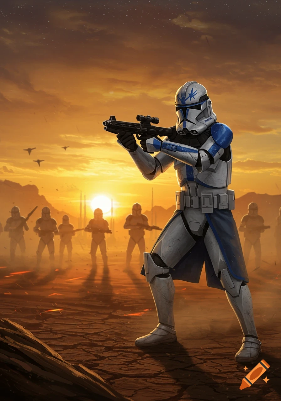 Star Wars clone trooper in front of an Arkansas flag-shaped map during ...