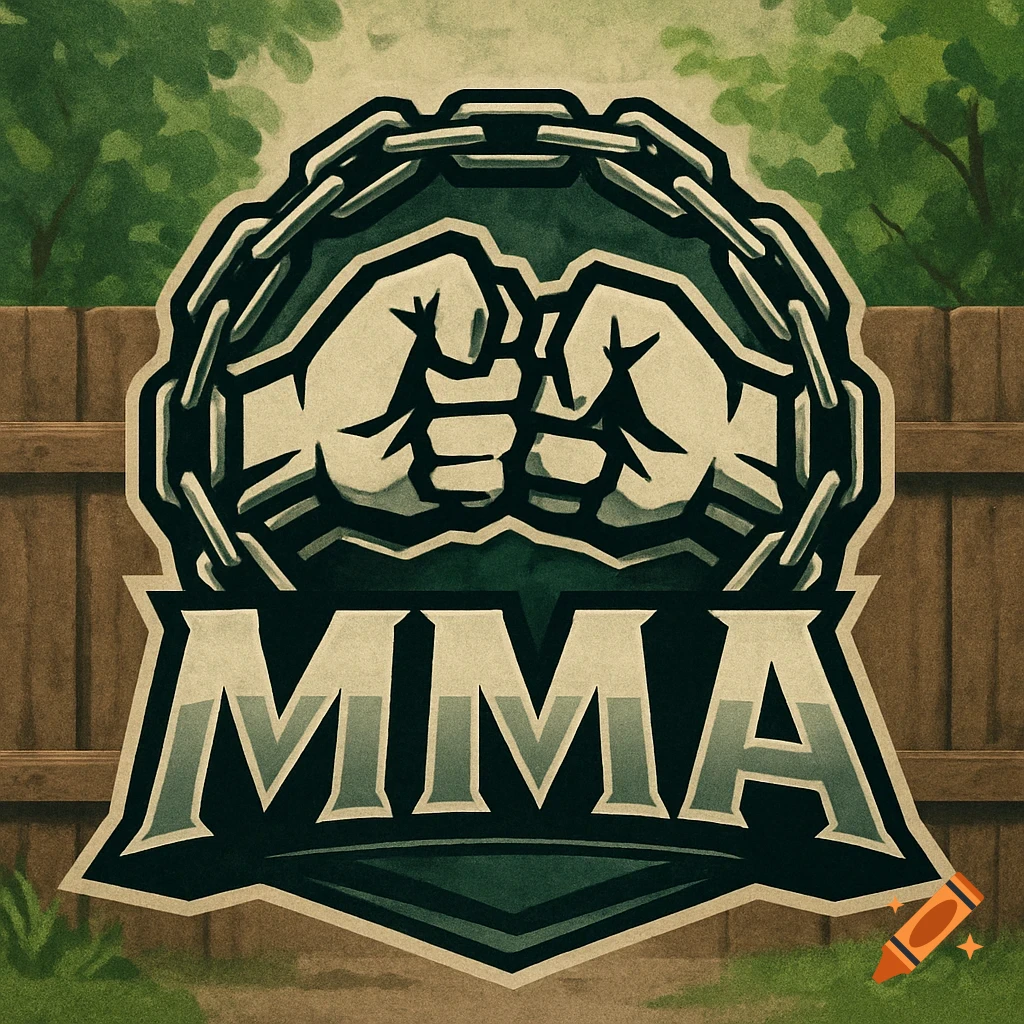 A stylized MMA logo featuring two fists enclosed by chains above the ...