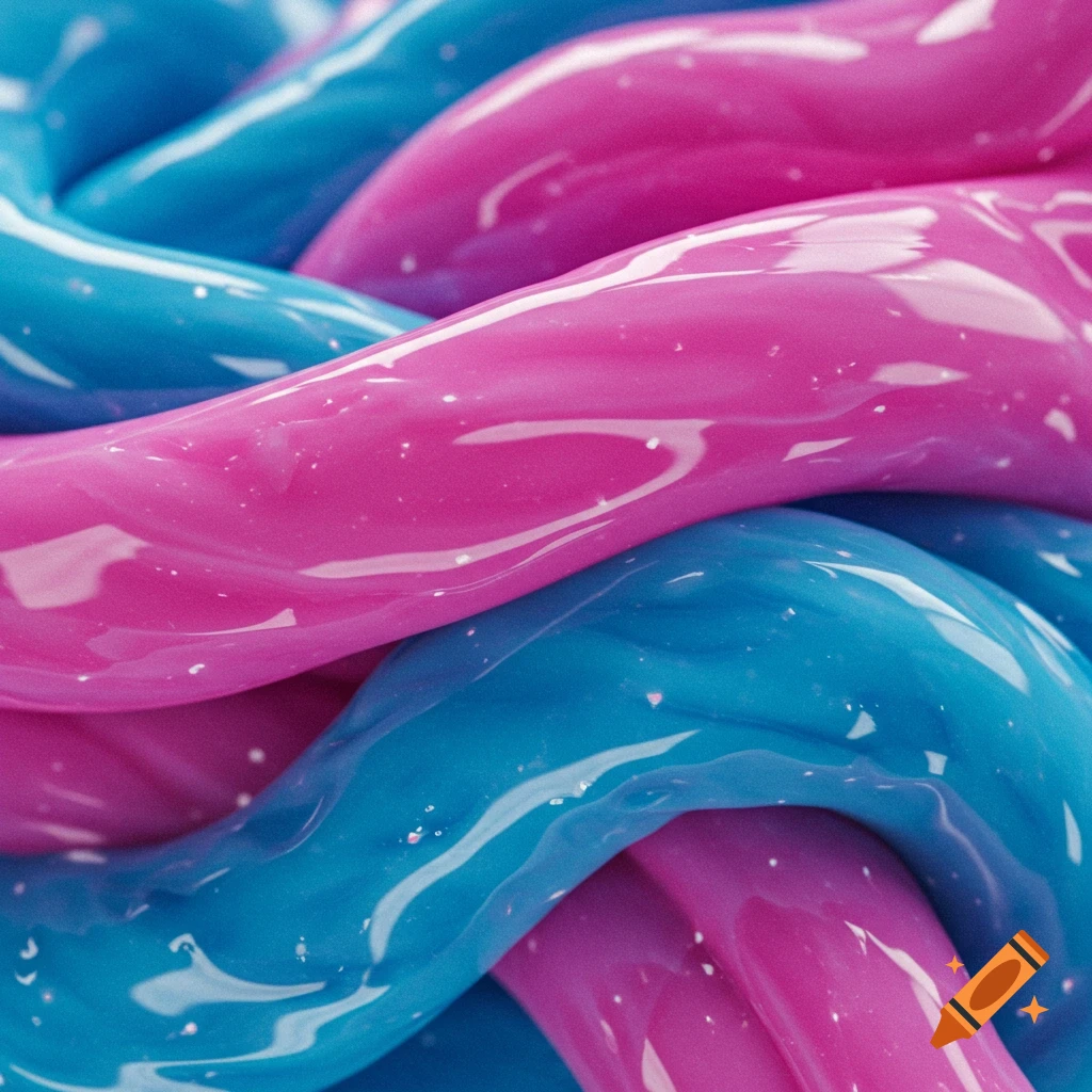 Close-up of glossy blue and pink intertwined slime. on Craiyon