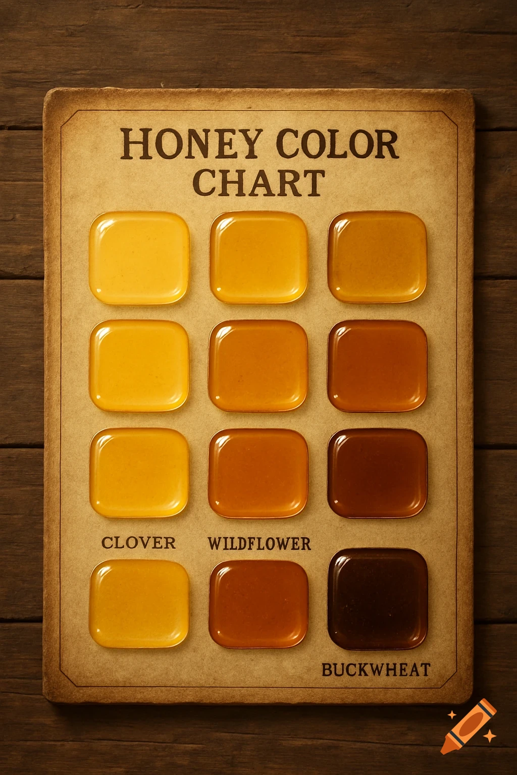 A watercolor style color palette featuring fifteen rectangular swatches ...