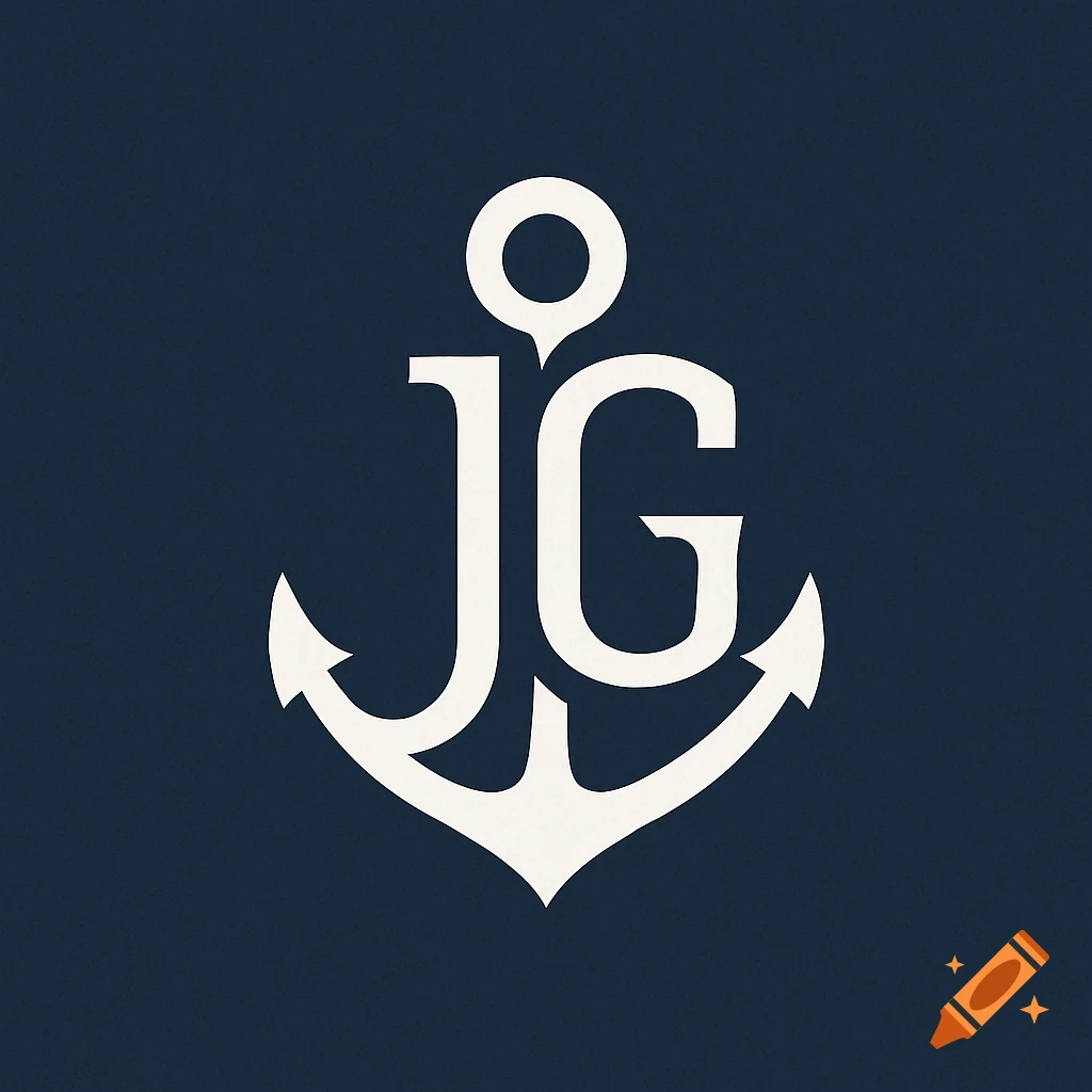 A white logo of the letters JG integrated into an anchor shape on a ...