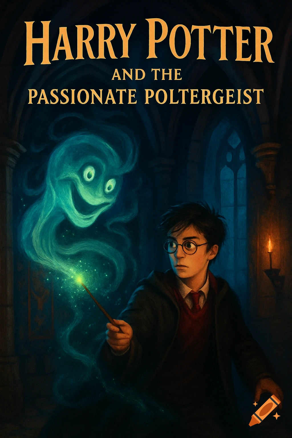 Illustrated book cover of Harry Potter pointing at a phrenology bust in ...