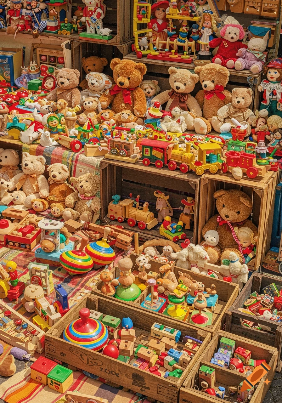 Two smiling women stand behind a market stall piled high with colorful ...