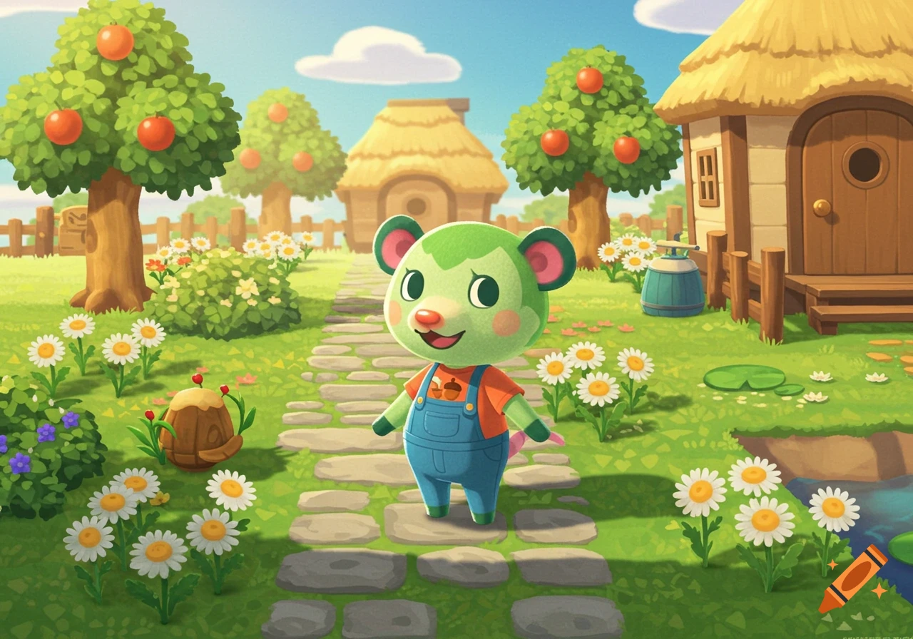 Chibi-style cartoon characters and fantasy creatures play in a sunny ...