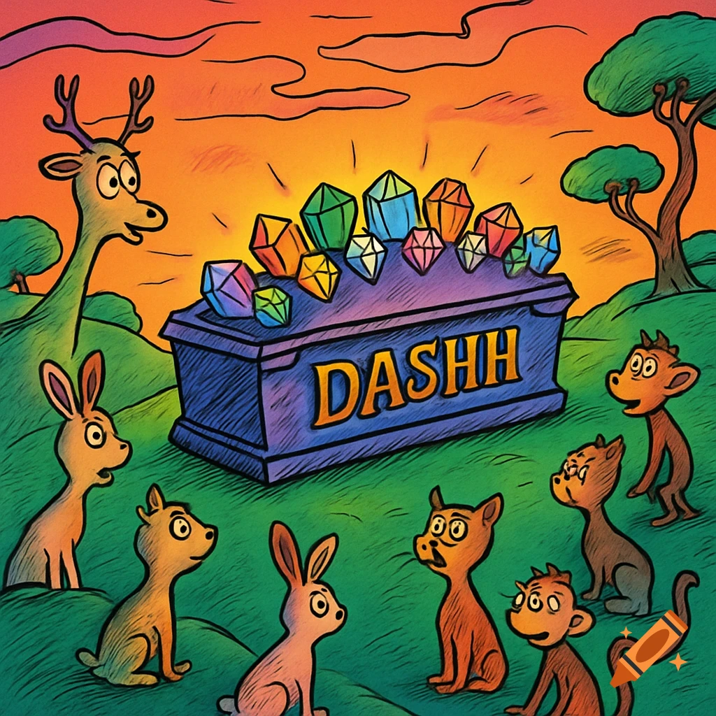 Cartoon animals, including deer, rabbits, and monkeys, gather around a ...