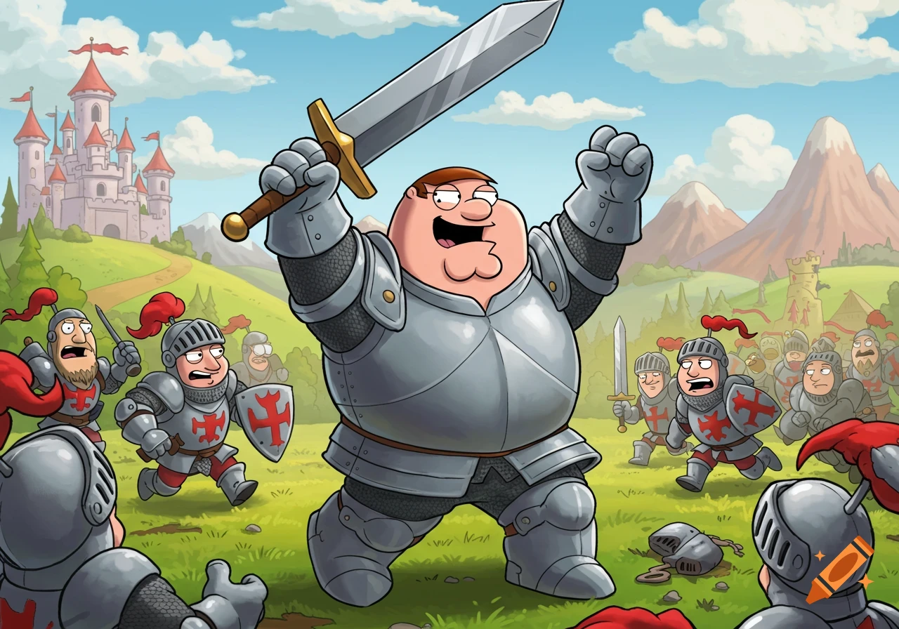 Cartoon of Peter Griffin giving food to smiling African children in a ...