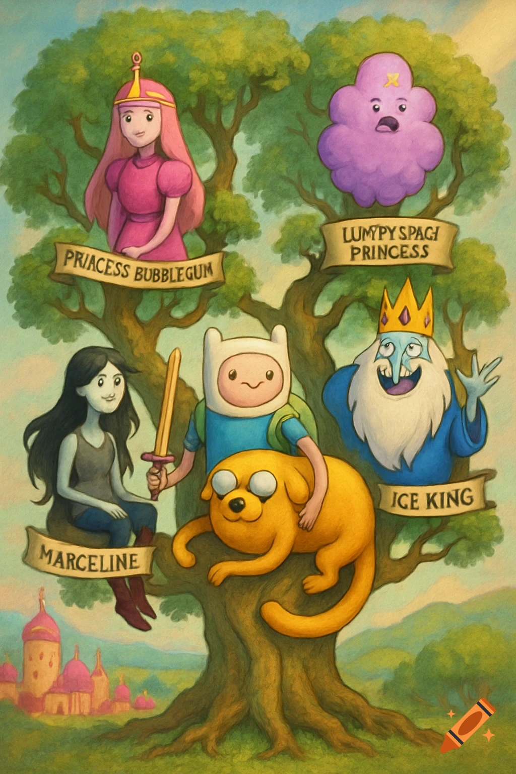 A colorful illustration of Adventure Time characters, including ...