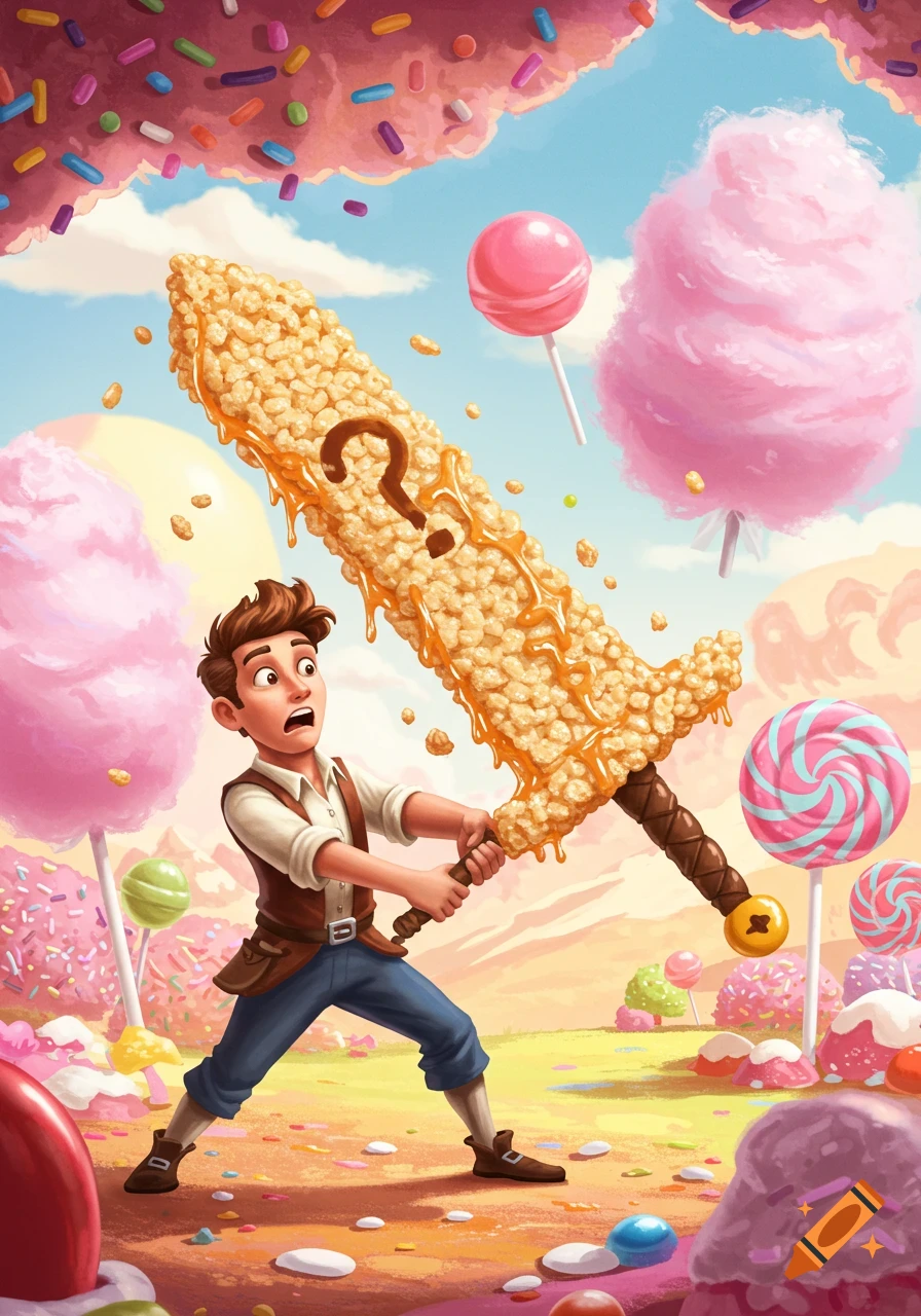 Cartoon gingerbread soldiers and tank battling in a vibrant candy land ...