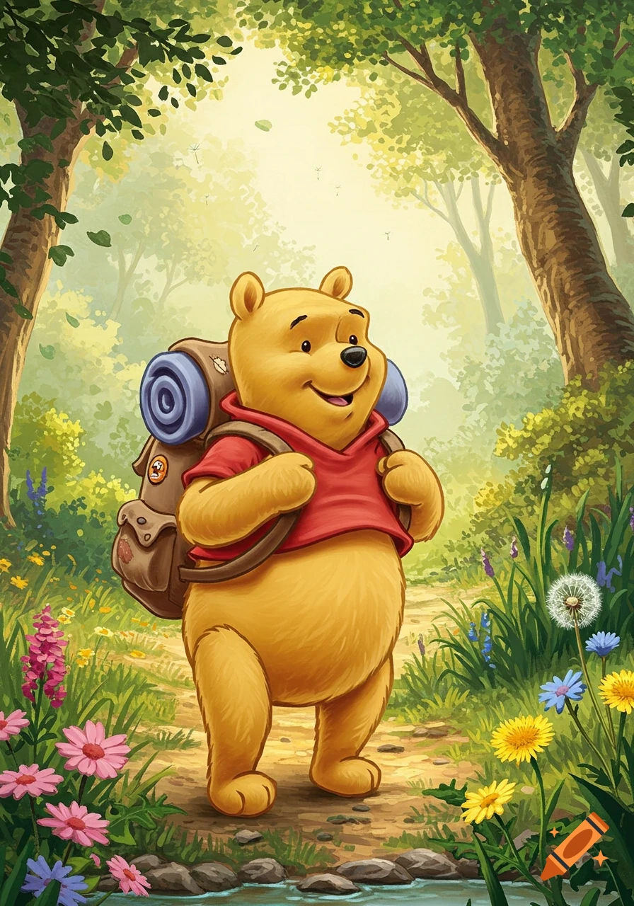 The Cat in the Hat and Winnie the Pooh stand smiling in a sunny, green ...