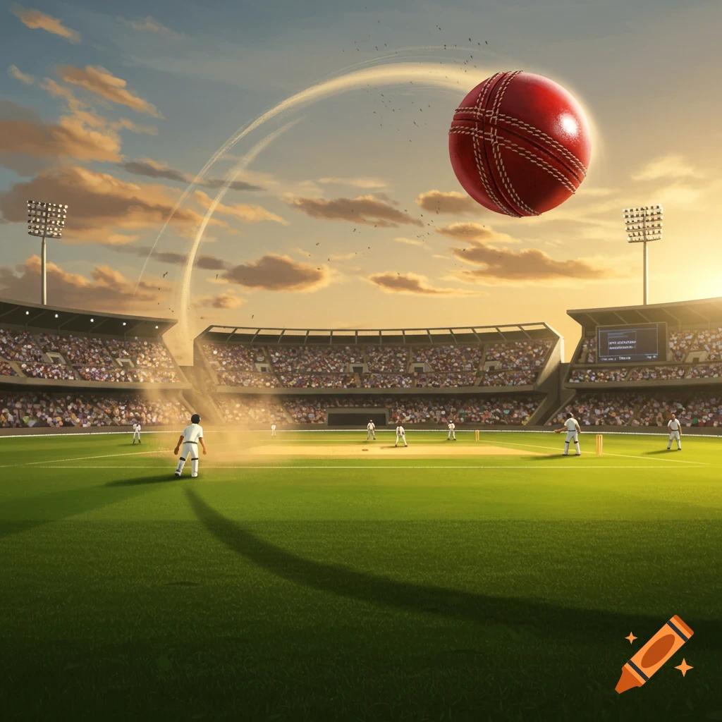 Cartoon boy in cricket uniform with gloves reaching to catch a red ...