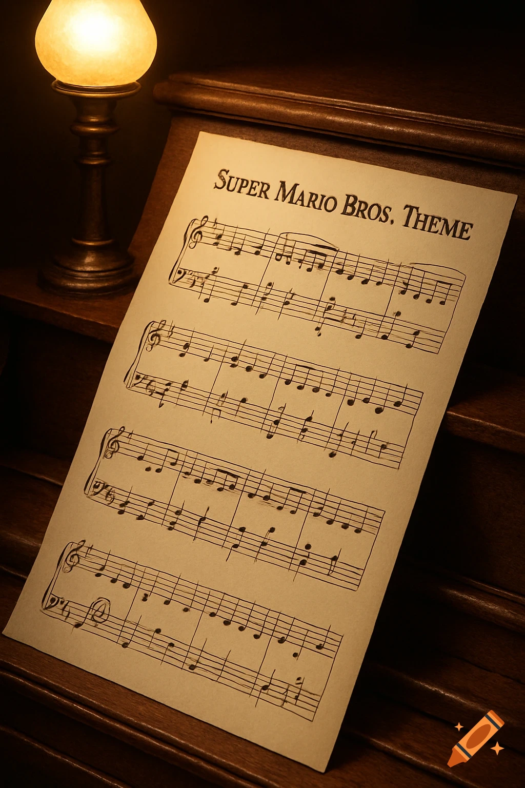 Photorealistic image of sheet music for the Super Mario Bros. theme ...