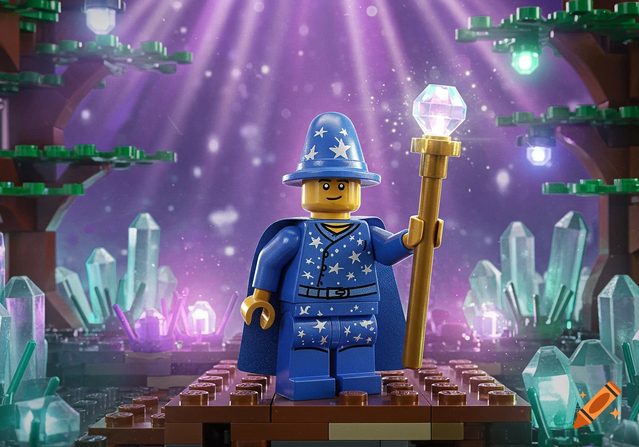 A split-screen Lego video game screenshot. Left: Willy Wonka in a ...
