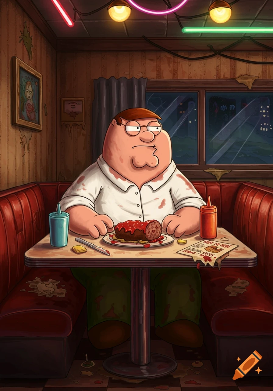 Cartoon of Peter Griffin giving food to smiling African children in a ...