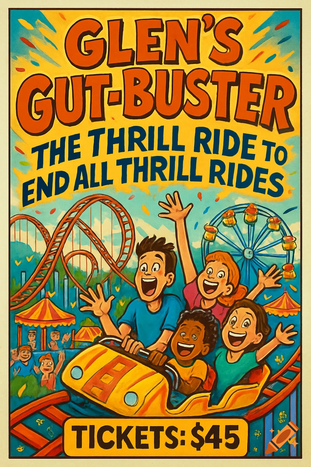 Simple illustrated logo for Little Land of Fun theme park featuring a castle, Ferris wheel, and ...