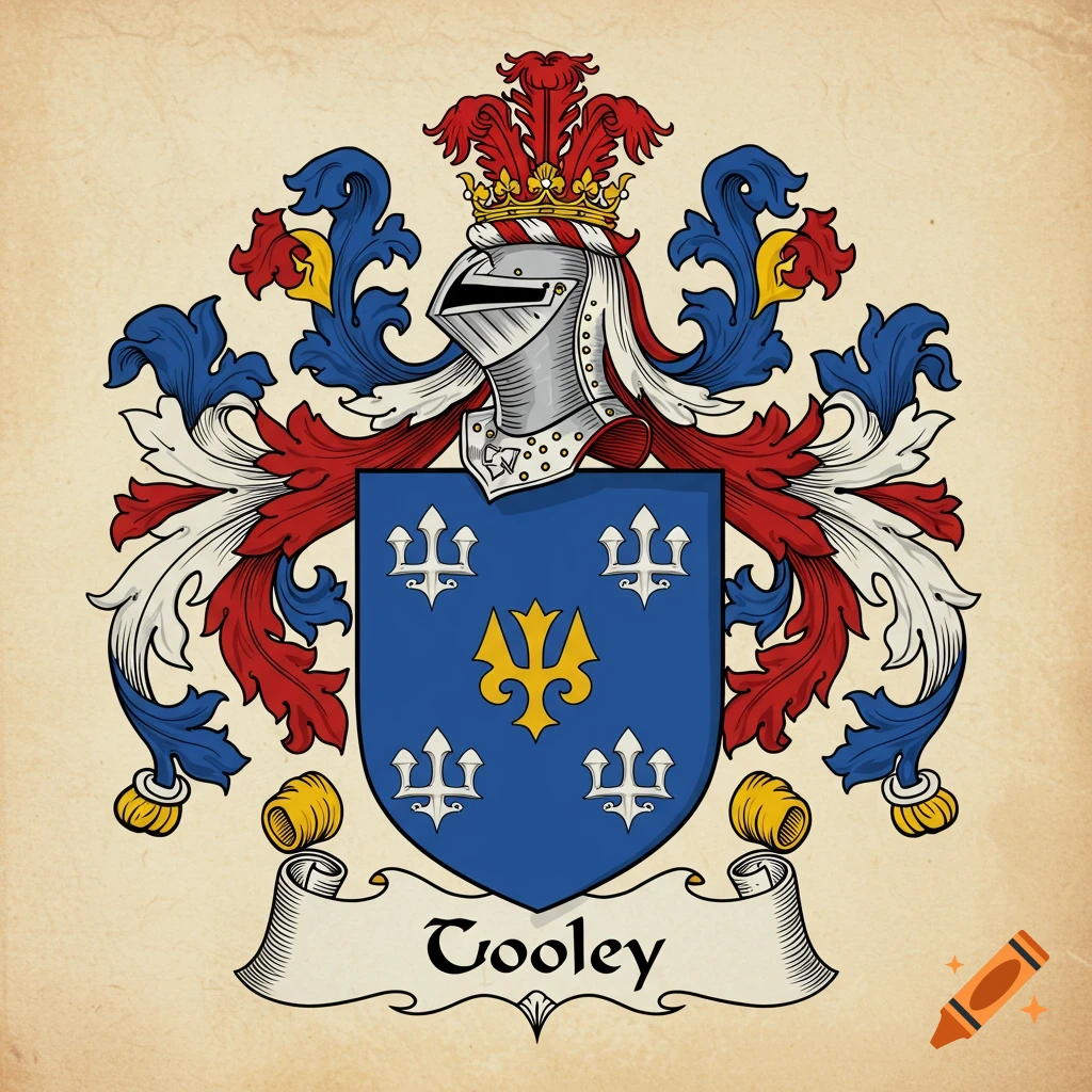 A heraldic coat of arms for SAUNERON-LOURY. The shield is blue and gold ...