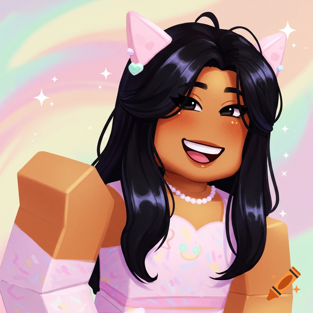 A smiling Roblox-style girl character with red hair, green eyes ...