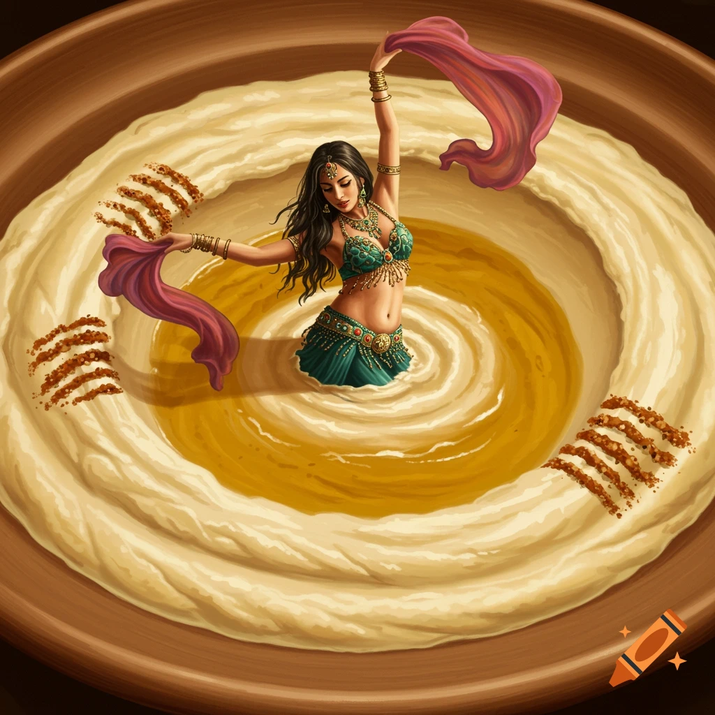 A beautiful Middle Eastern belly dancer, adorned in a teal and gold ...