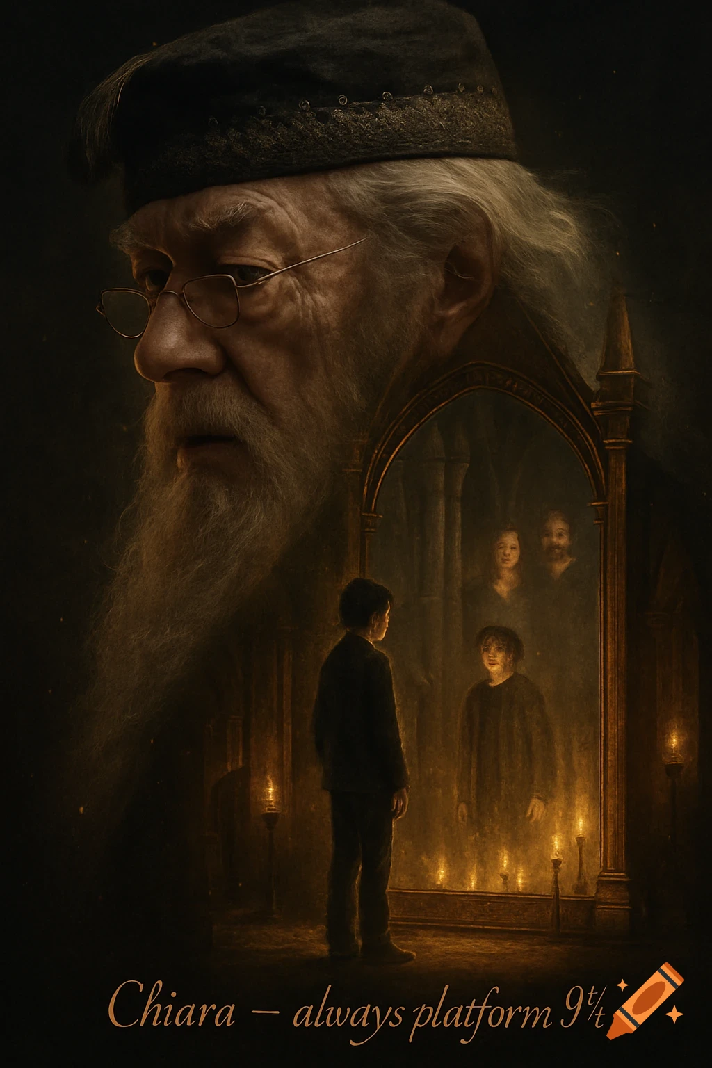 A cinematic double exposure image of Dumbledore overlaid with Harry ...